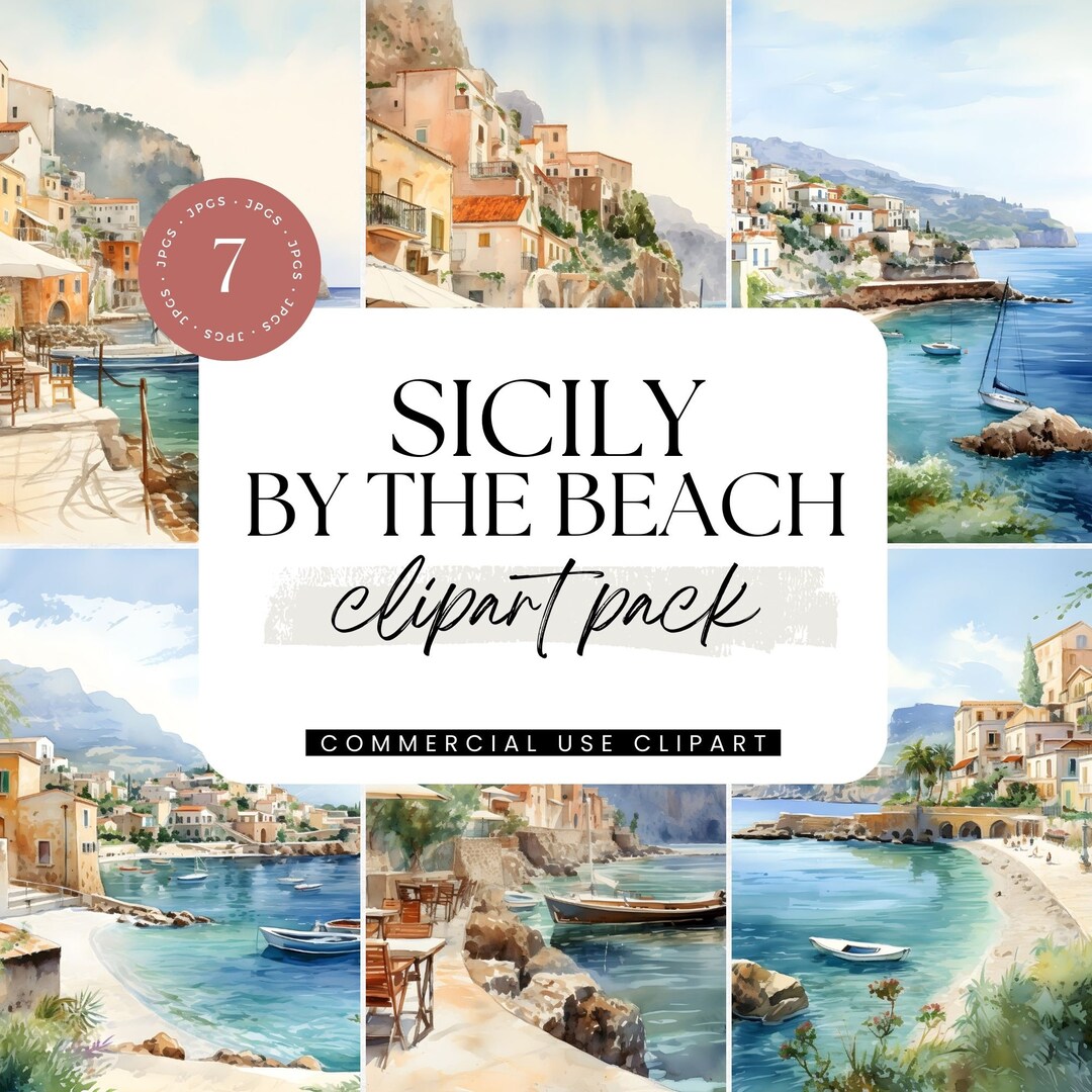 Watercolor Sicily Italy Clipart, Travel Destination, Scrapbook Junk ...