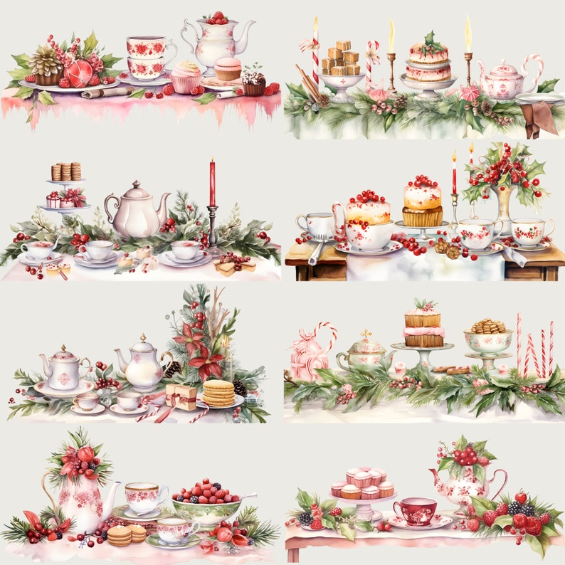 Christmas Tea Party Clipart Pack, Christmas Graphics PNG, Commercial ...