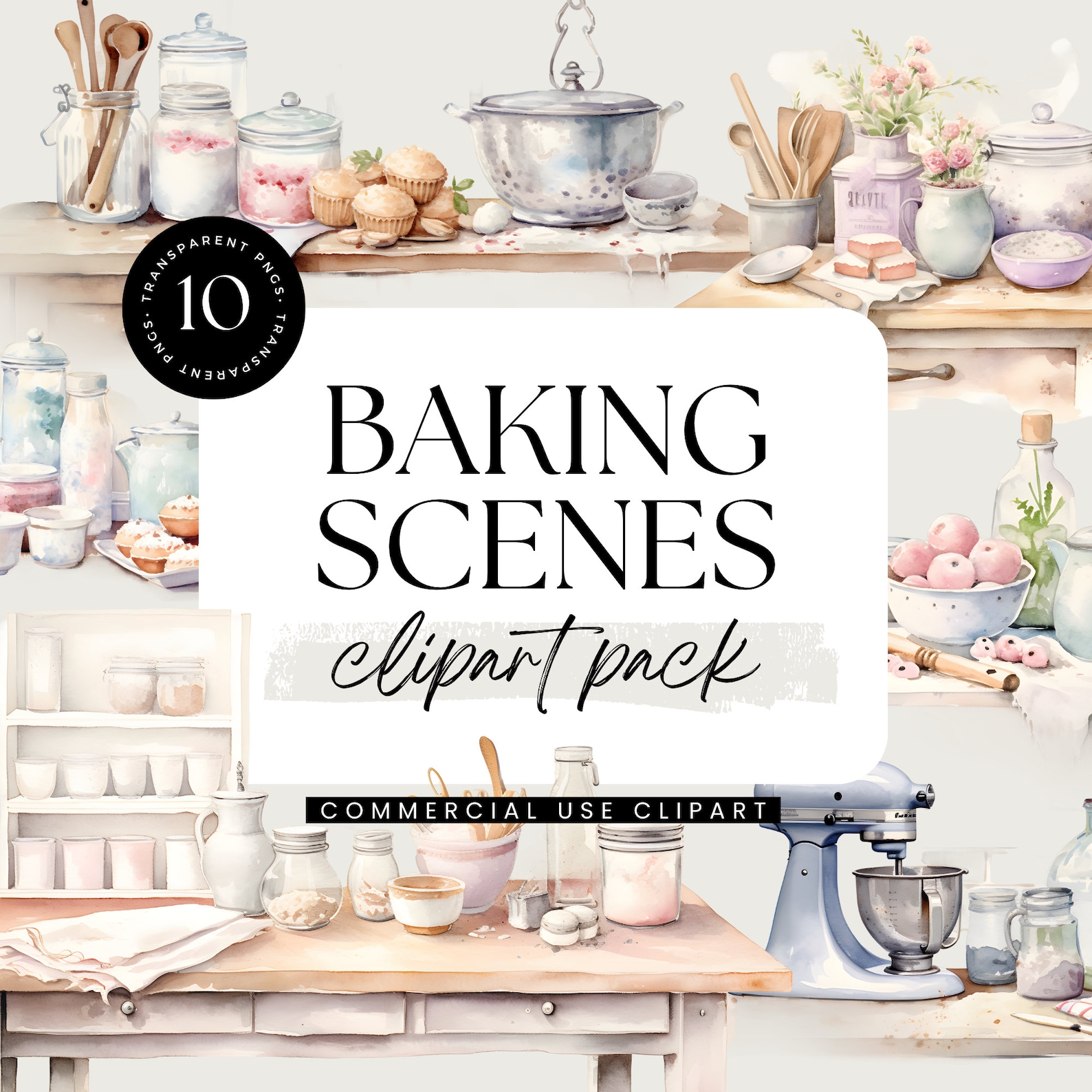Baking Clipart, Watercolor Clipart Pack, Transparent Pngs, Personal and ...