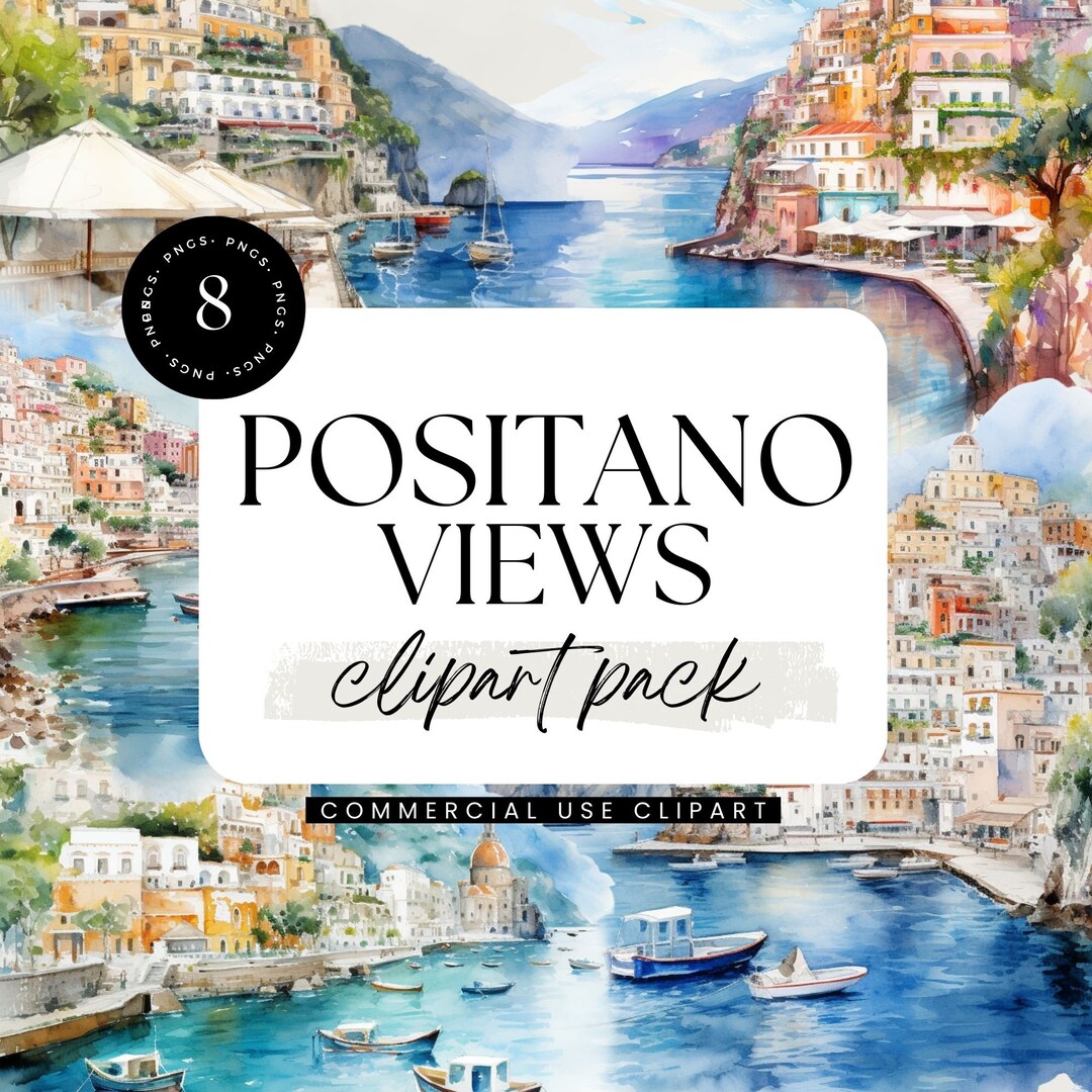 Watercolor Positano Italy Clipart, Travel Destination Clipart ...