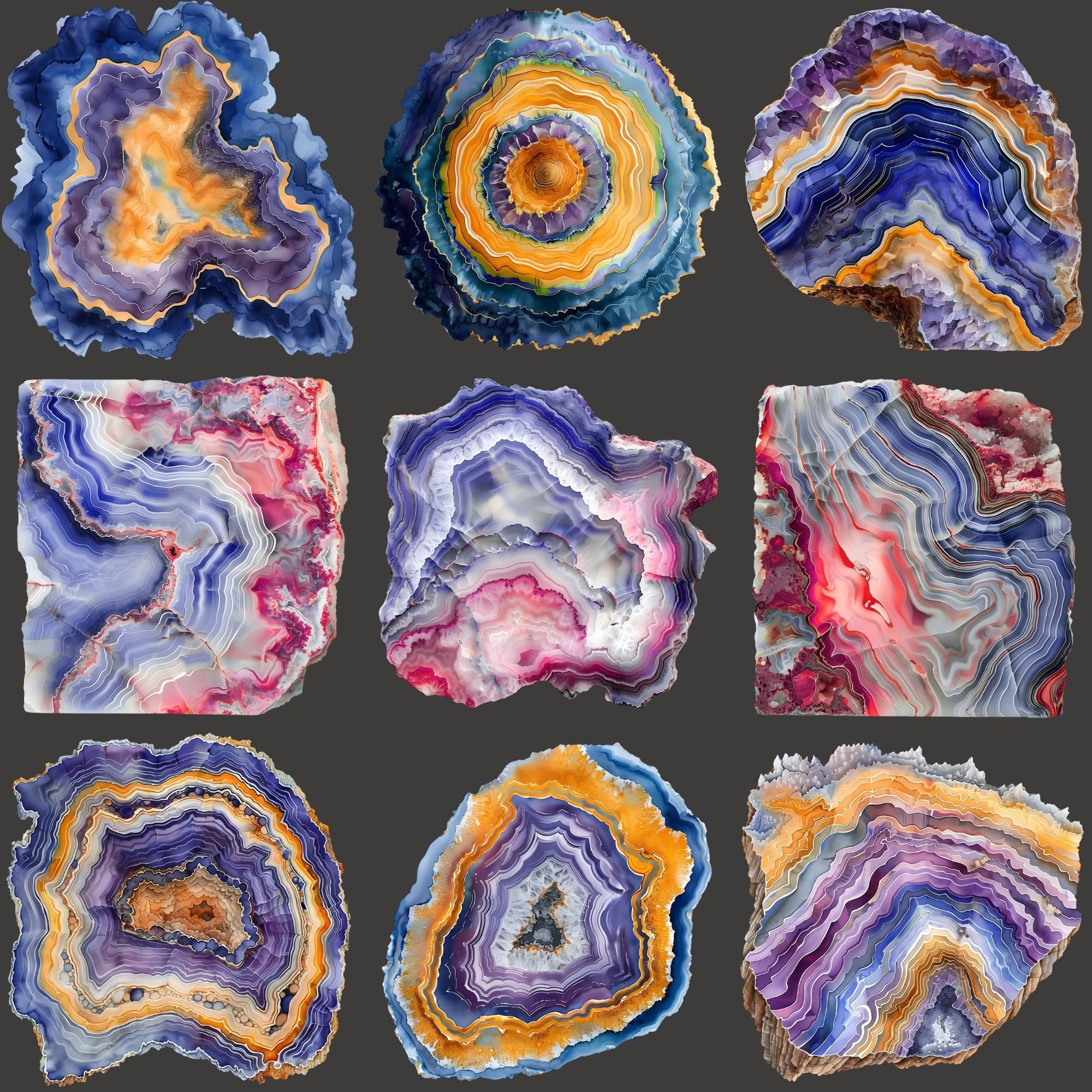 Purple Geode Clipart, Watercolor Clipart Pack, Crystal Agate Clipart ...