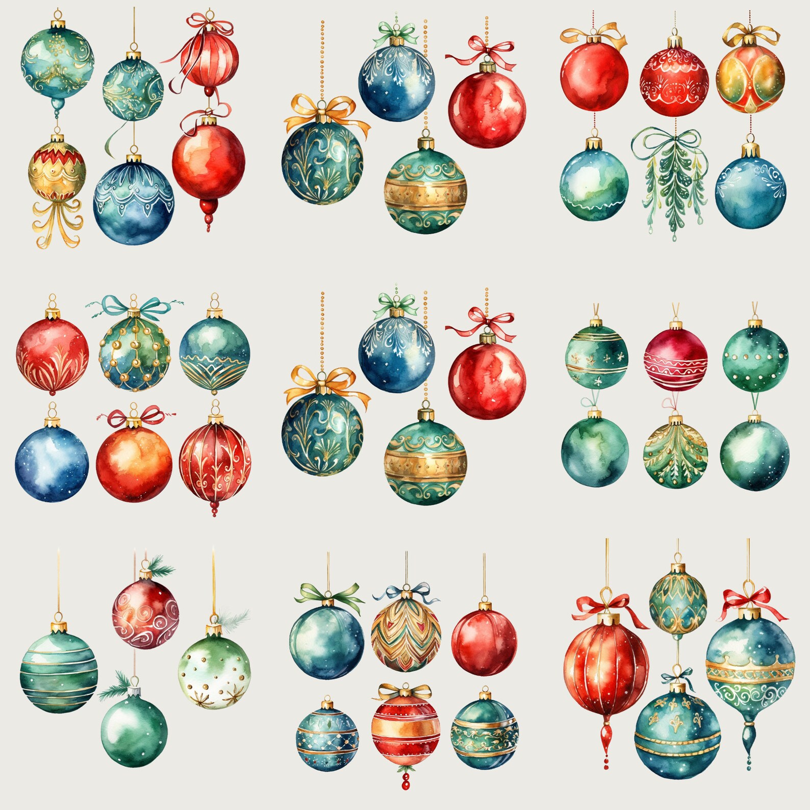 Christmas Bauble Ornaments Clipart Pack, Christmas Balls Decor PNG ...