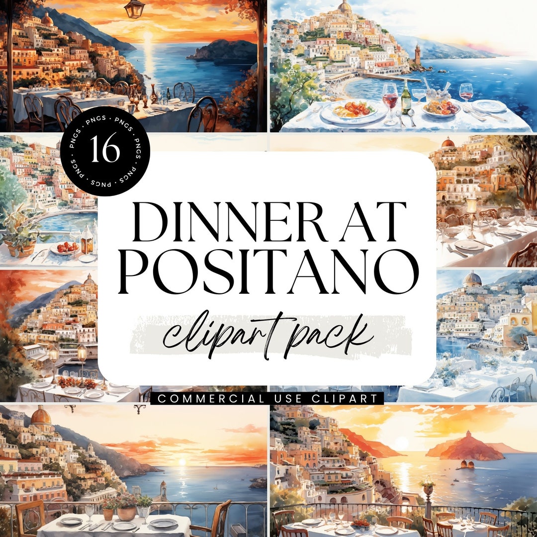 Watercolor Positano Italy Dinner Clipart, Travel Destination, Scrapbook ...