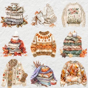 Cozy Autumn Sweater Clipart, Rustic Fall Knits, Pumpkin, Scarf, Hygge ...