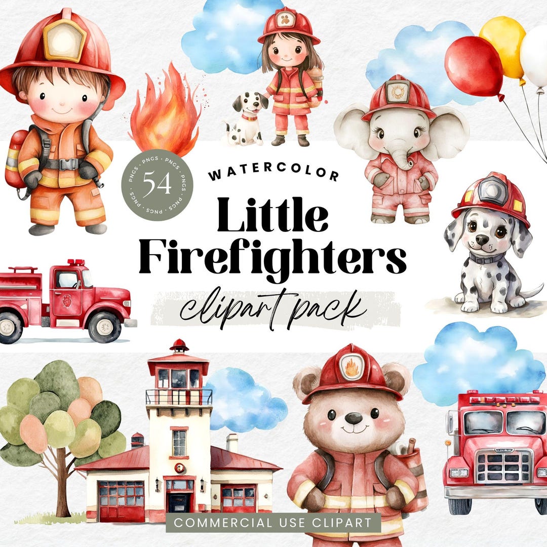 Firefighter Kids Clipart, Sound the Alarm Birthday Invitation Graphics ...