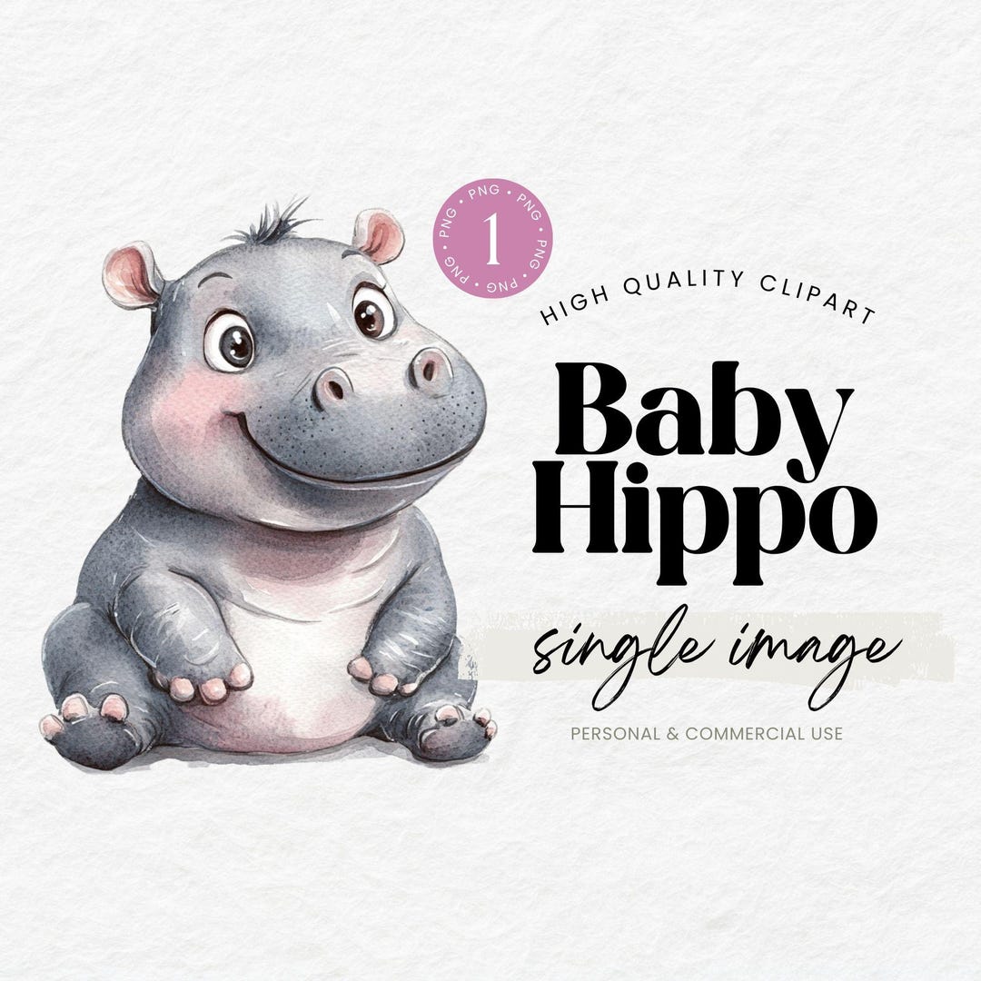 Baby Hippo Clipart, Cute Jungle Animal PNG for Kids Room Decor, Class ...