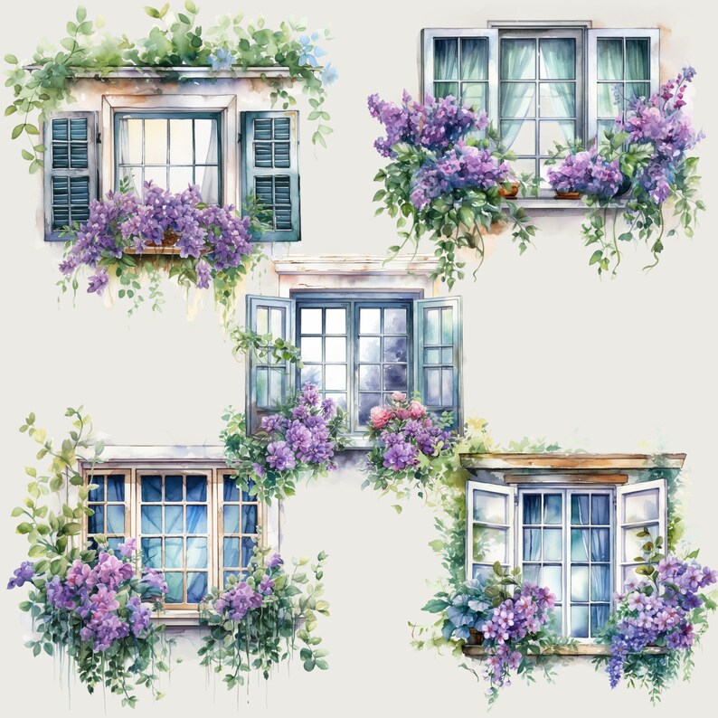 Cottage Window Clipart, Watercolor Clipart Pack, Cottagecore ...