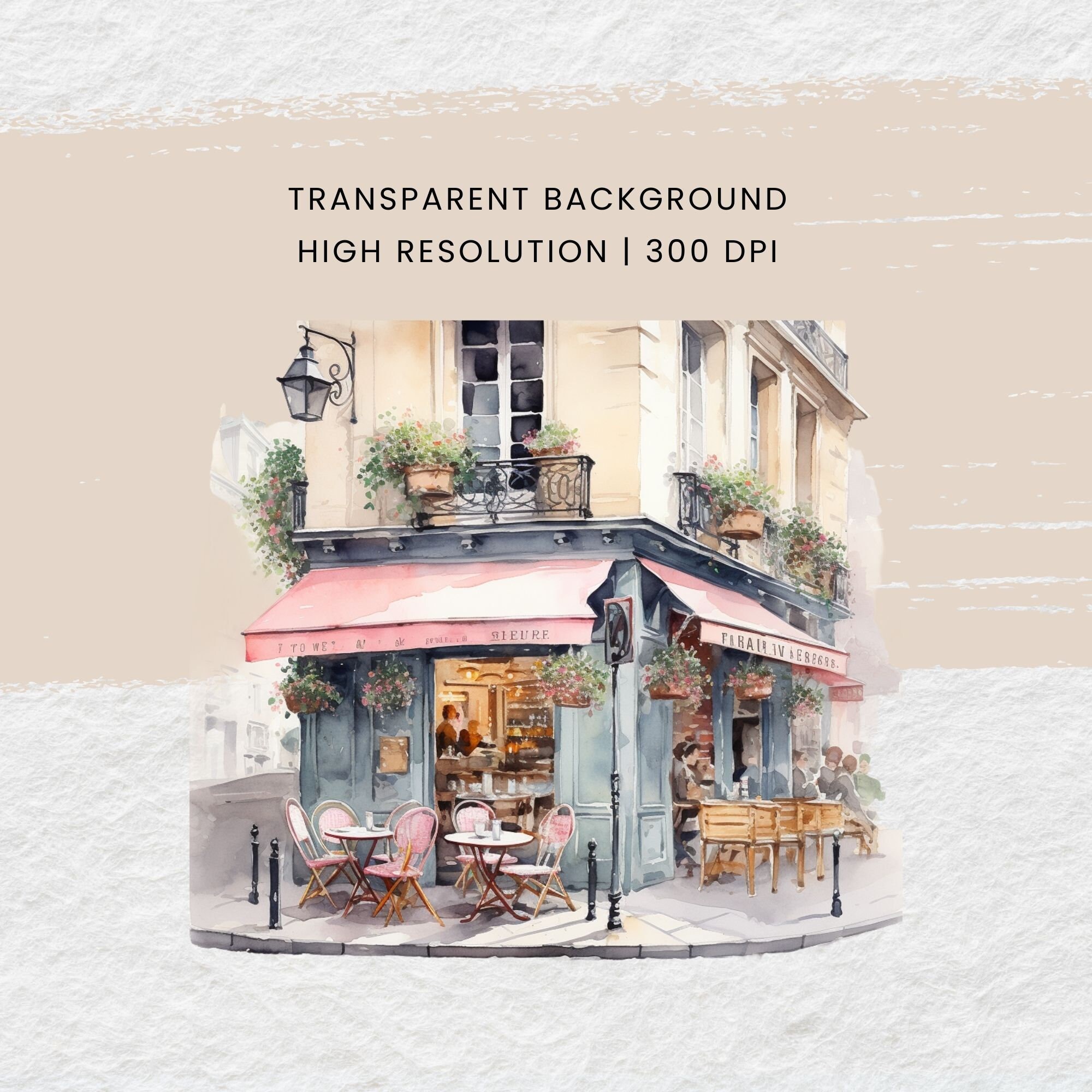 Parisian Cafe Store Clipart, Cozy French Coffee Shop Bistro, Watercolor ...