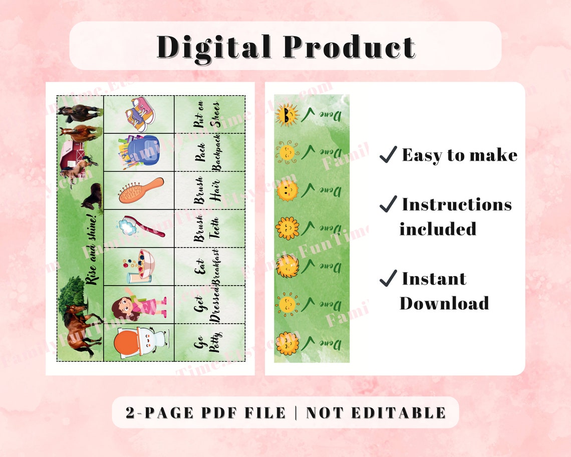Horse Morning Routine Chart, Printable Flip Chore Chart for Kids Daily ...