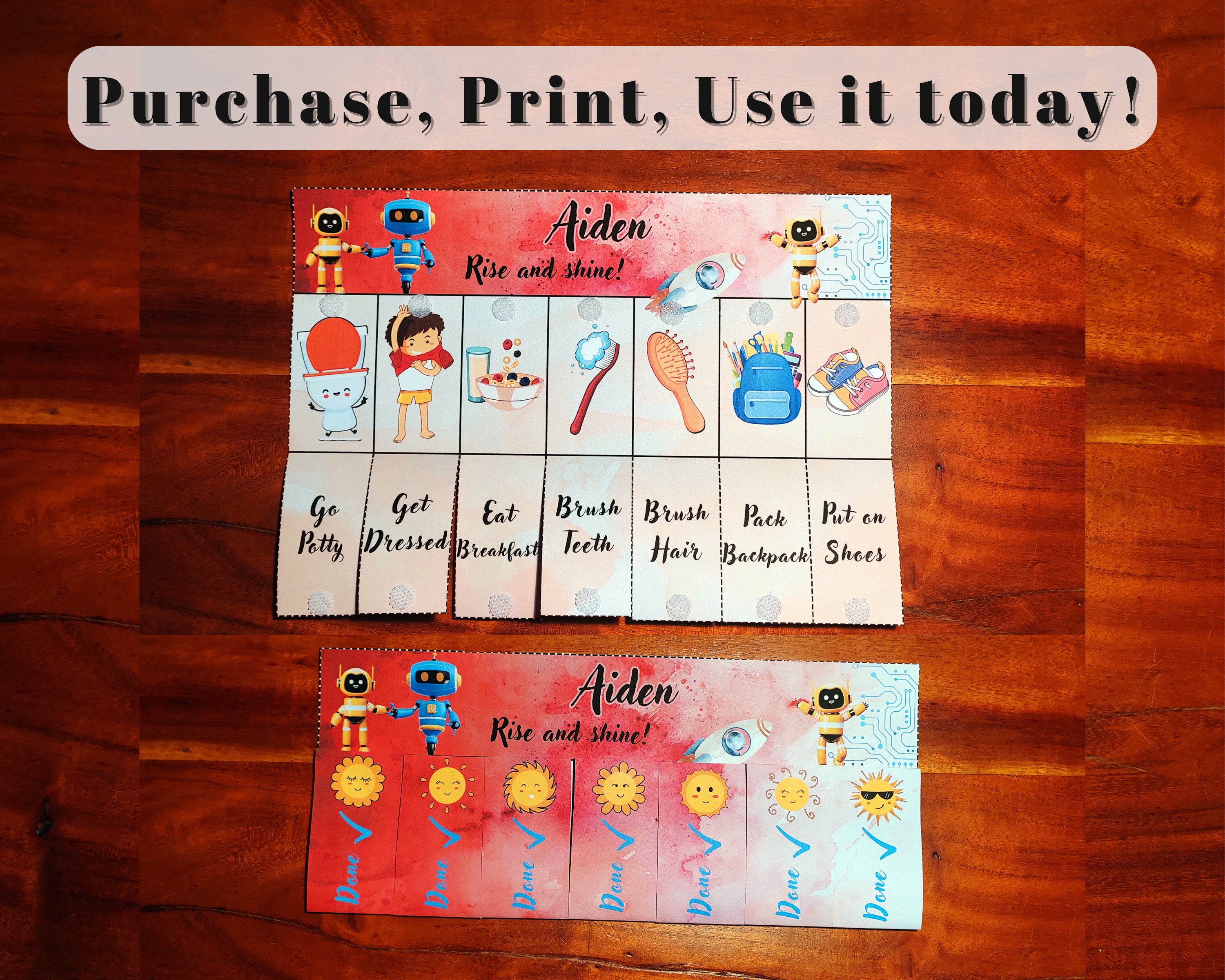 Robot Morning Routine Chart, Printable Folding Chore Chart for Kids ...