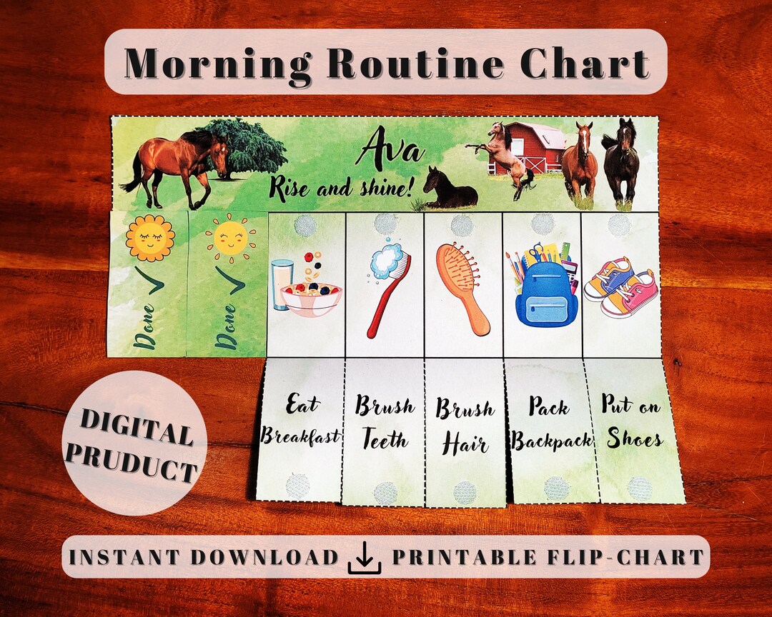 Horse Morning Routine Chart, Printable Flip Chore Chart for Kids Daily ...