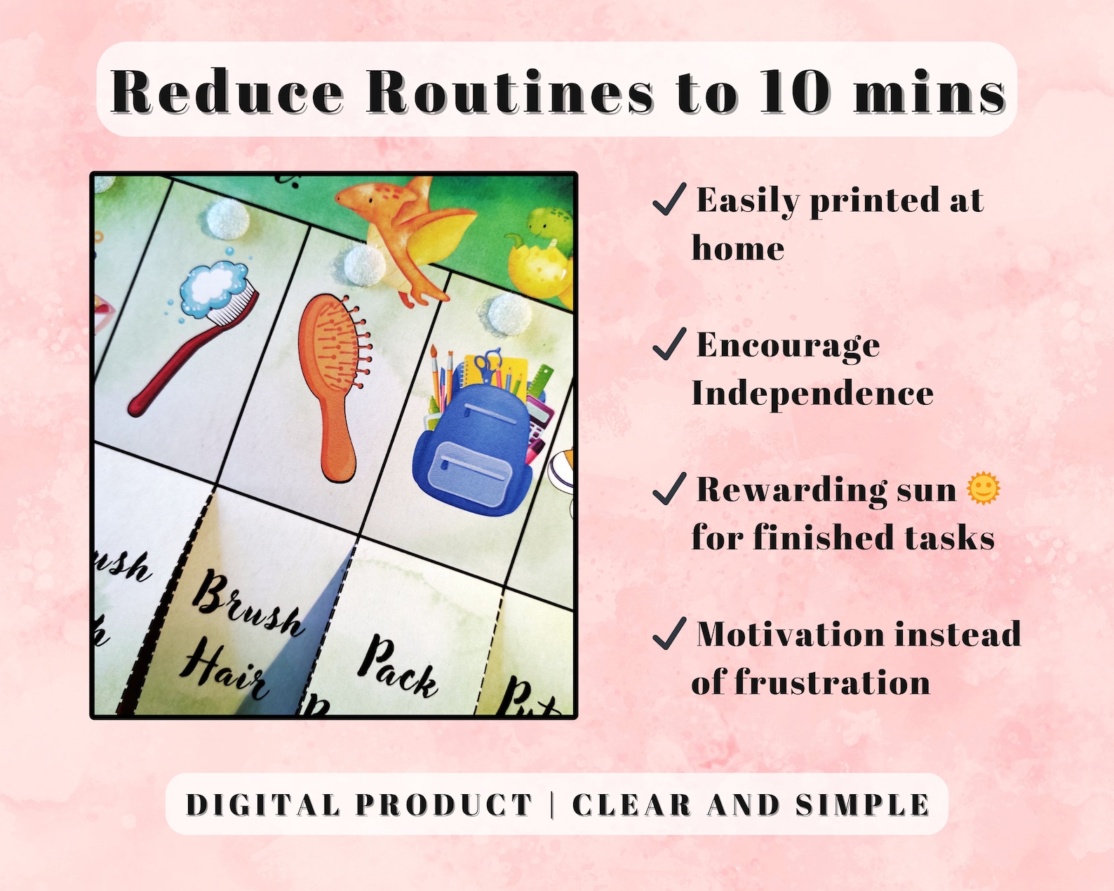 Dino Morning Routine Chart, Printable Folding, Flip Chore Chart for ...