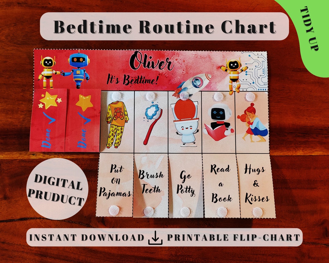 Robot Bedtime Routine Chart (tidy Up), Printable Folding Flip Chart ...