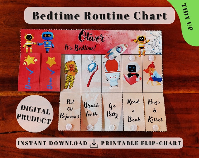 Bedtime Routine Chart, Printable Folding / Flip Chart : Kids Daily ...