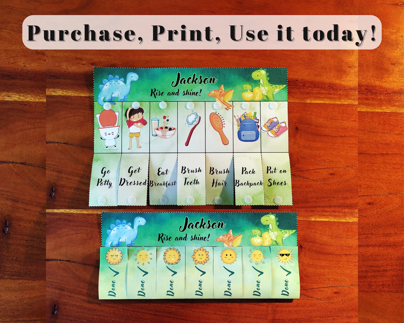 Dino Morning Routine Chart, Printable Folding, Flip Chore Chart for ...
