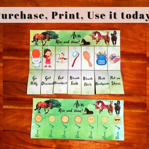 Horse Morning Routine Chart, Printable Flip Chore Chart for Kids Daily ...