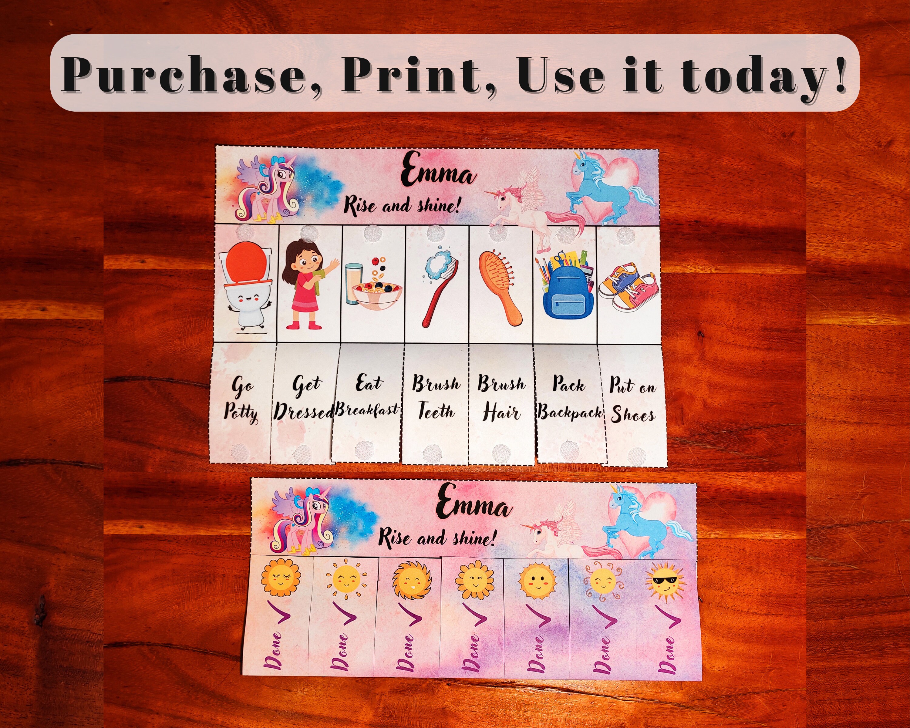 Pony Morning Routine Chart, Printable Flip Chore Chart for Kids Daily ...