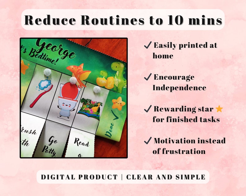 Dino Bedtime Routine Chart (tidy Up), Printable Folding / Flip Chart ...