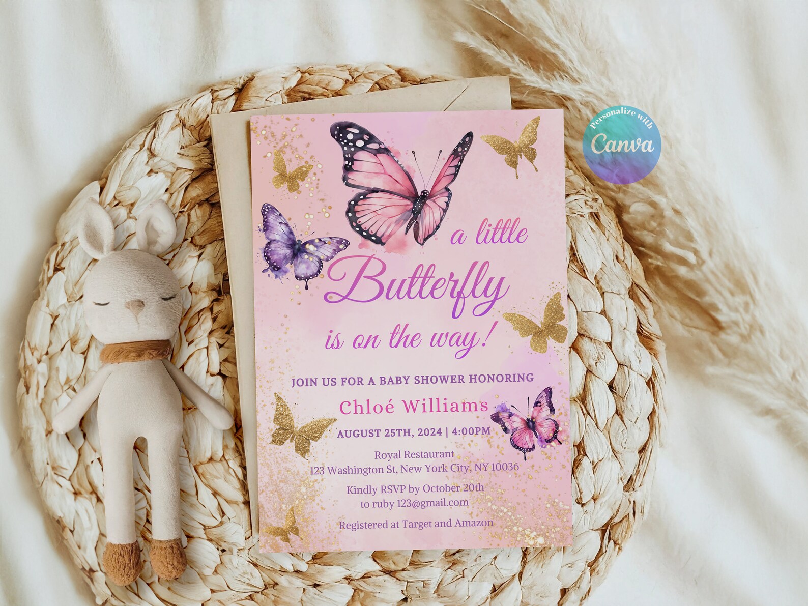 Butterfly Baby Shower Invitation, Baby Shower Invitation for Girl ...