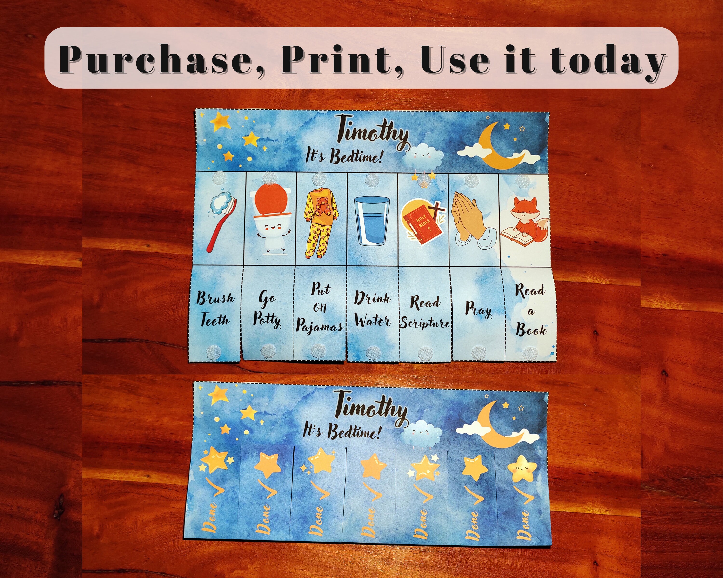 Moon Toddler Bedtime Routine Flip Chart pray, Chore Chart for Kids ...