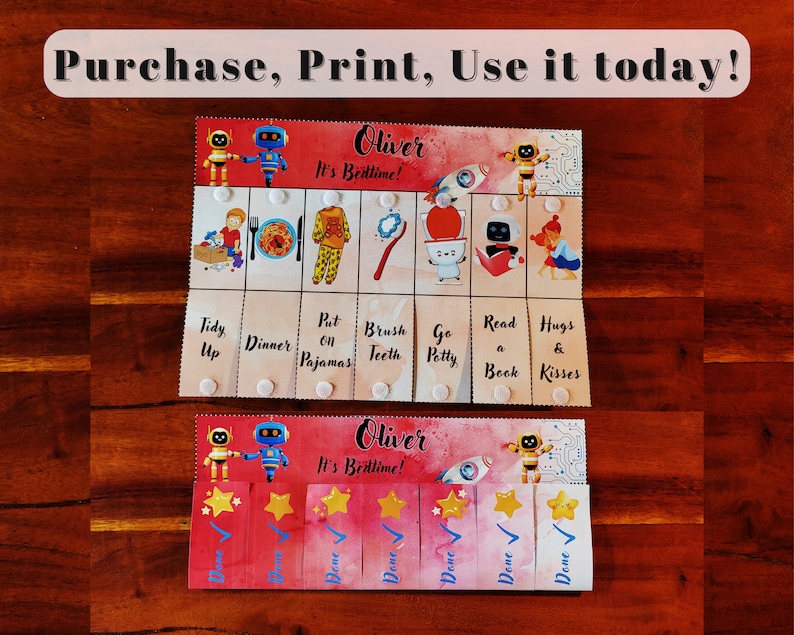 Robot Bedtime Routine Chart (tidy Up), Printable Folding Flip Chart ...