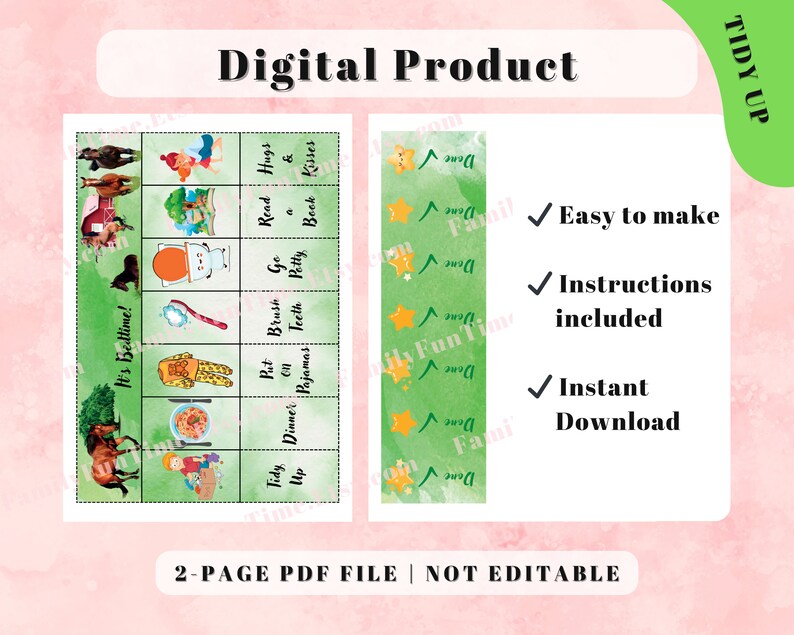 Horse Bedtime Routine Chart (tidy Up), Printable Folding / Flip Chart ...