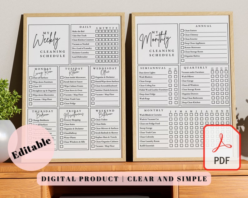 EDITABLE Cleaning Checklist, Cleaning Schedule, Family Chore Chart ...
