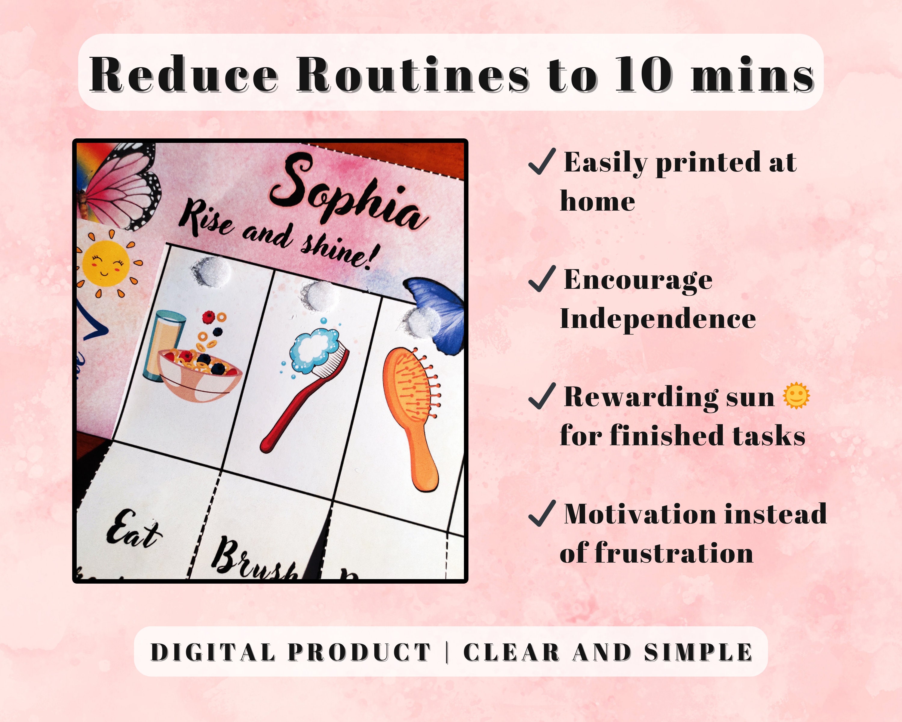 Butterfly Morning Routine Chart, Printable Folding Chore Chart for Kids ...