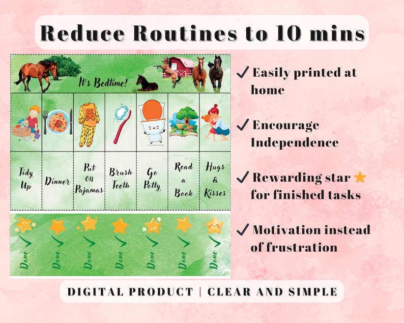 Horse Bedtime Routine Chart tidy Up Printable Folding / - Etsy