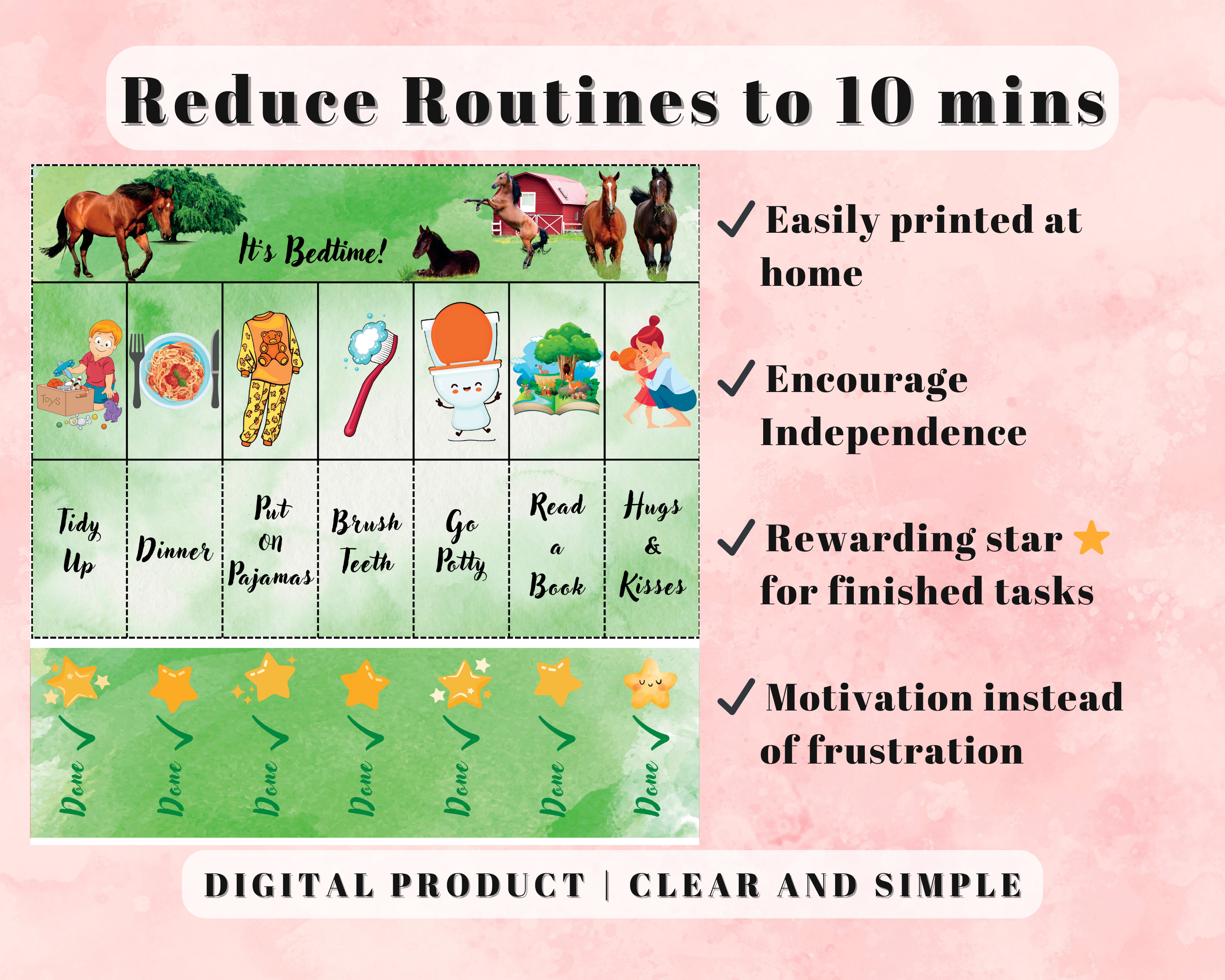 Horse Bedtime Routine Chart tidy Up Printable Folding / - Etsy