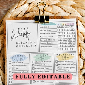 Minimalist Cleaning Checklist Printable, Weekly Cleaning Schedule ...