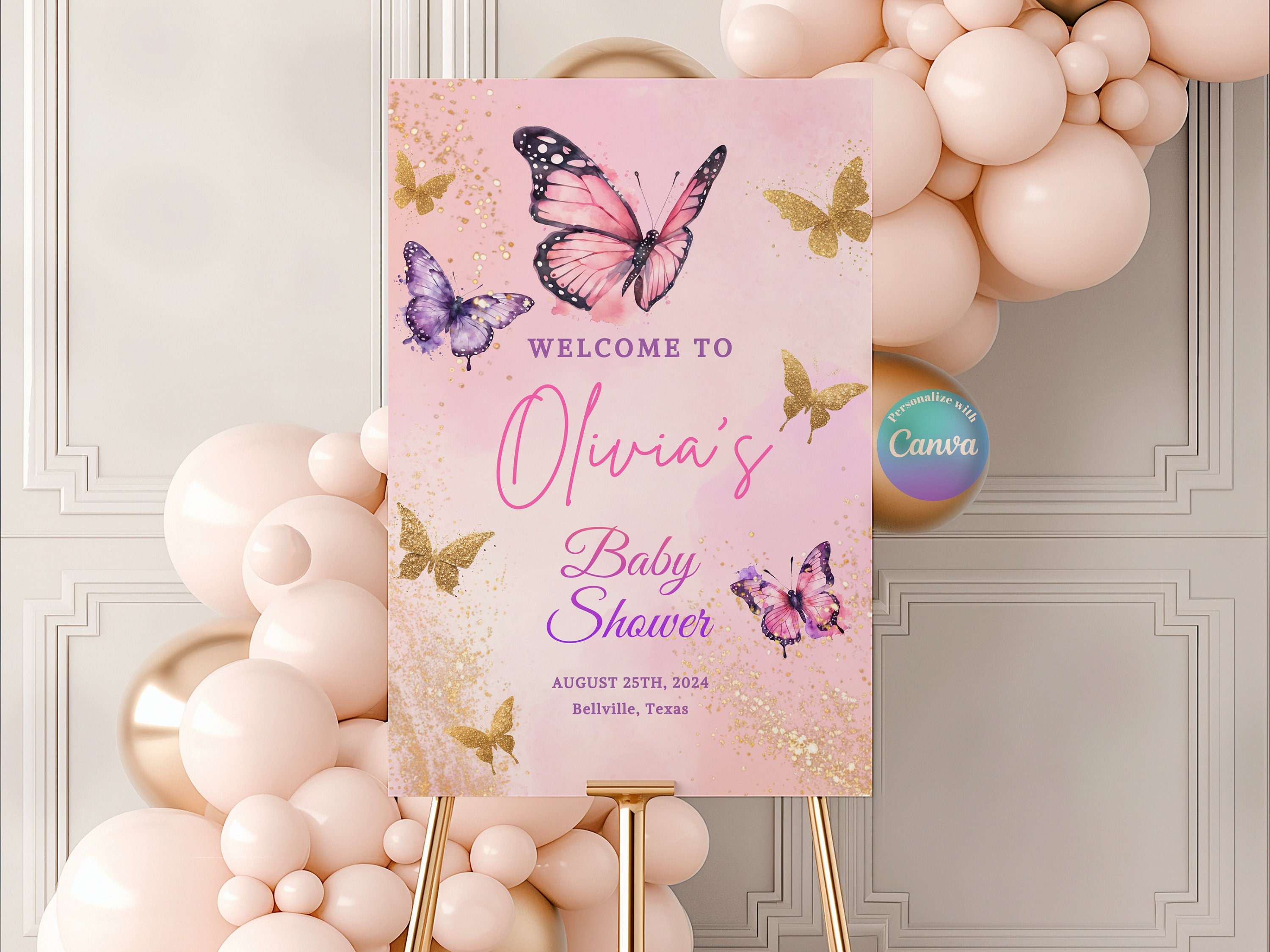 Butterfly Baby Shower Welcome Sign, Butterfly Welcome Sign for Girl ...