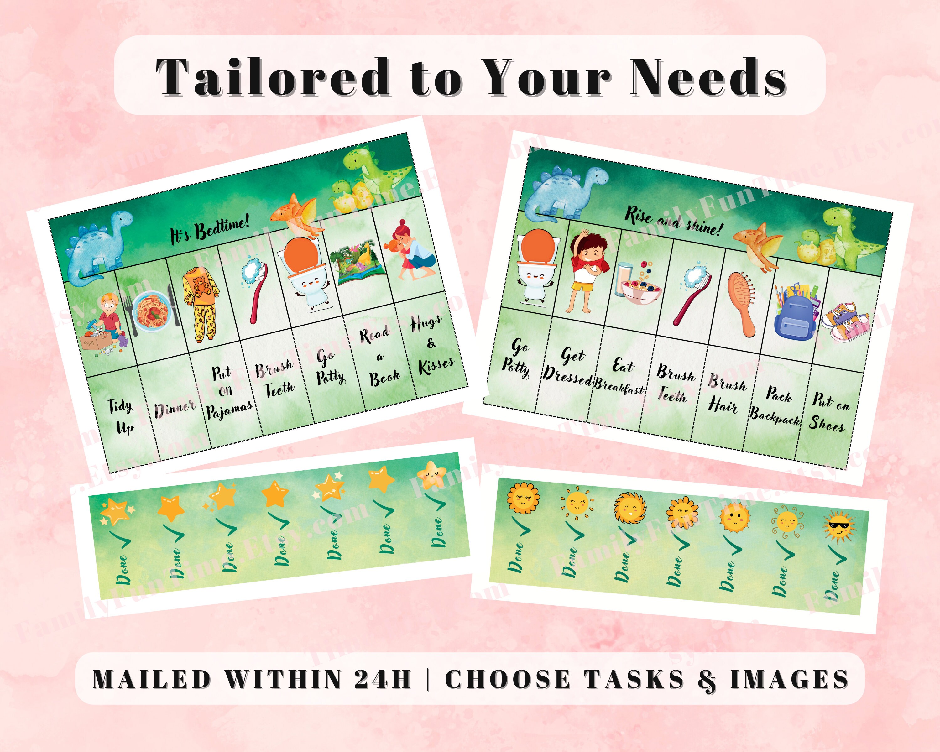 Dino Customized Chore Chart for Kids, Printable Folding, Flip Chart ...