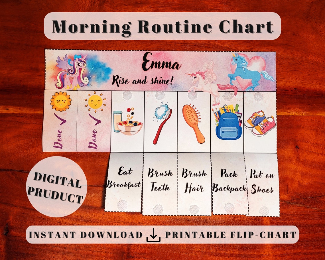Pony Morning Routine Chart, Printable Flip Chore Chart for Kids Daily ...