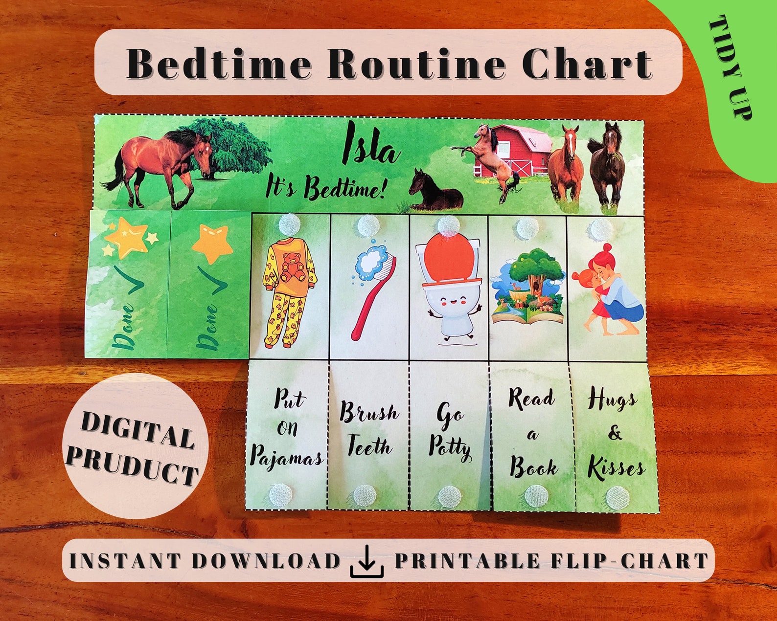Horse Bedtime Routine Chart (tidy Up), Printable Folding / Flip Chart ...