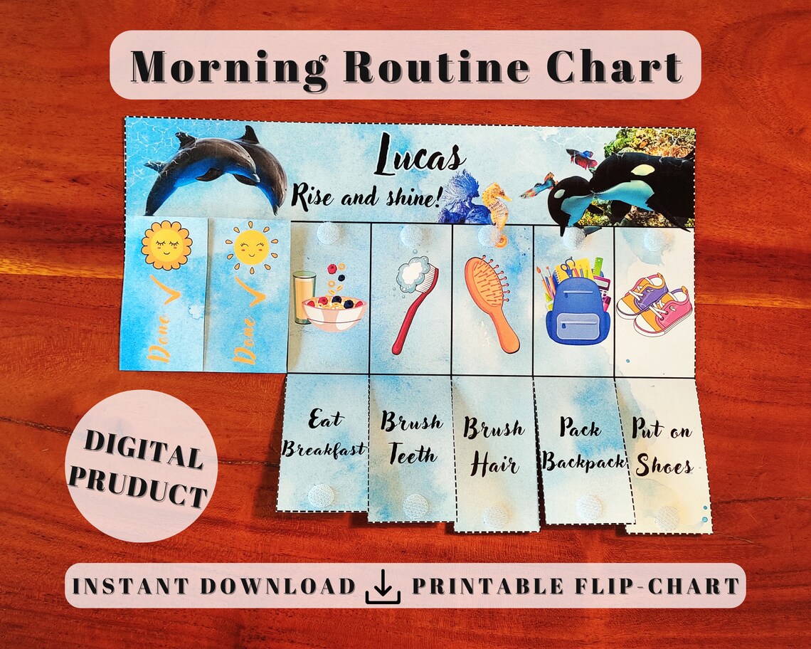 Sealife Morning Routine Chart, Printable Flip Chore Chart for Kids ...