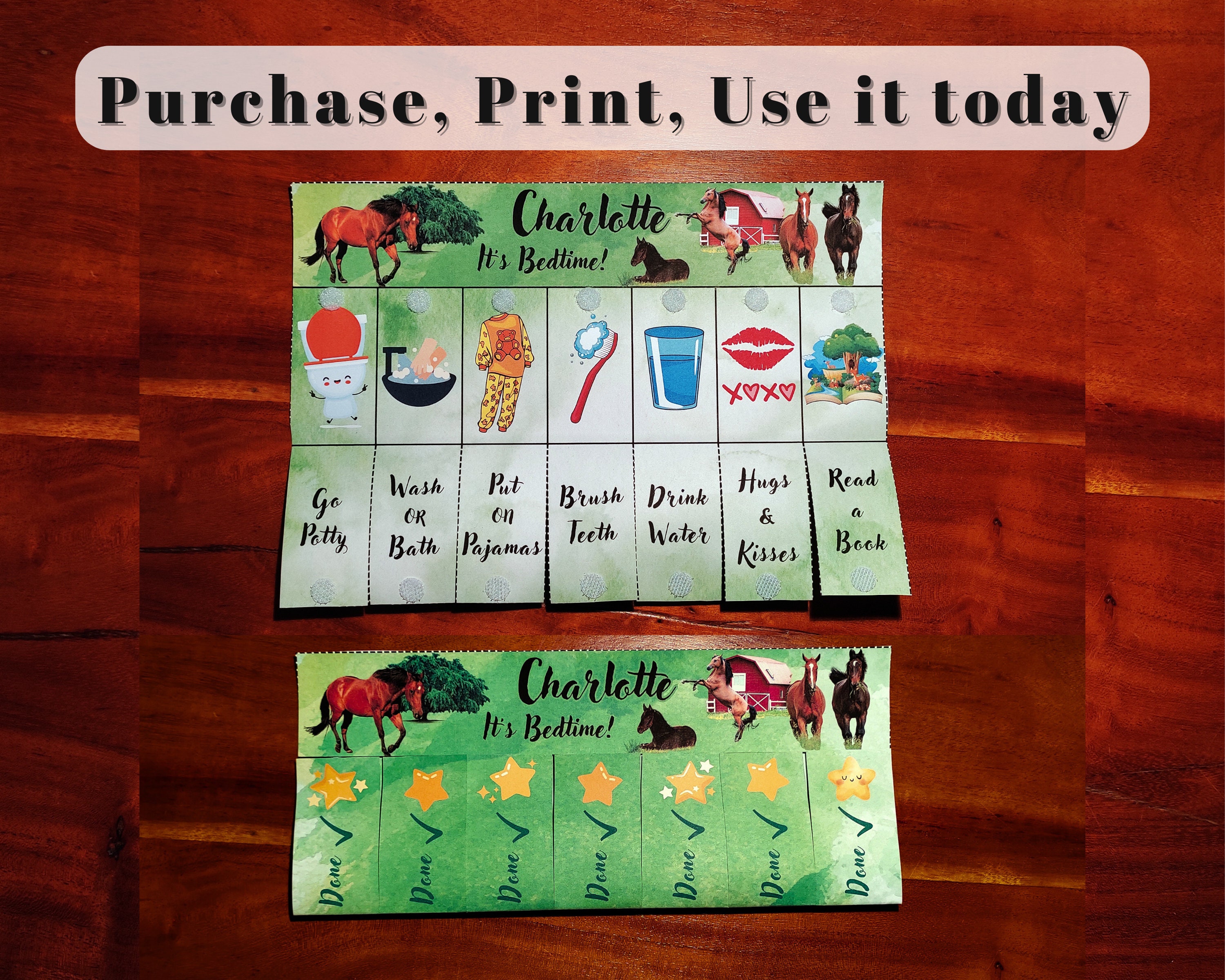 Horses Bedtime Chore Chart for Kids (standard) Printable Kids Routine ...