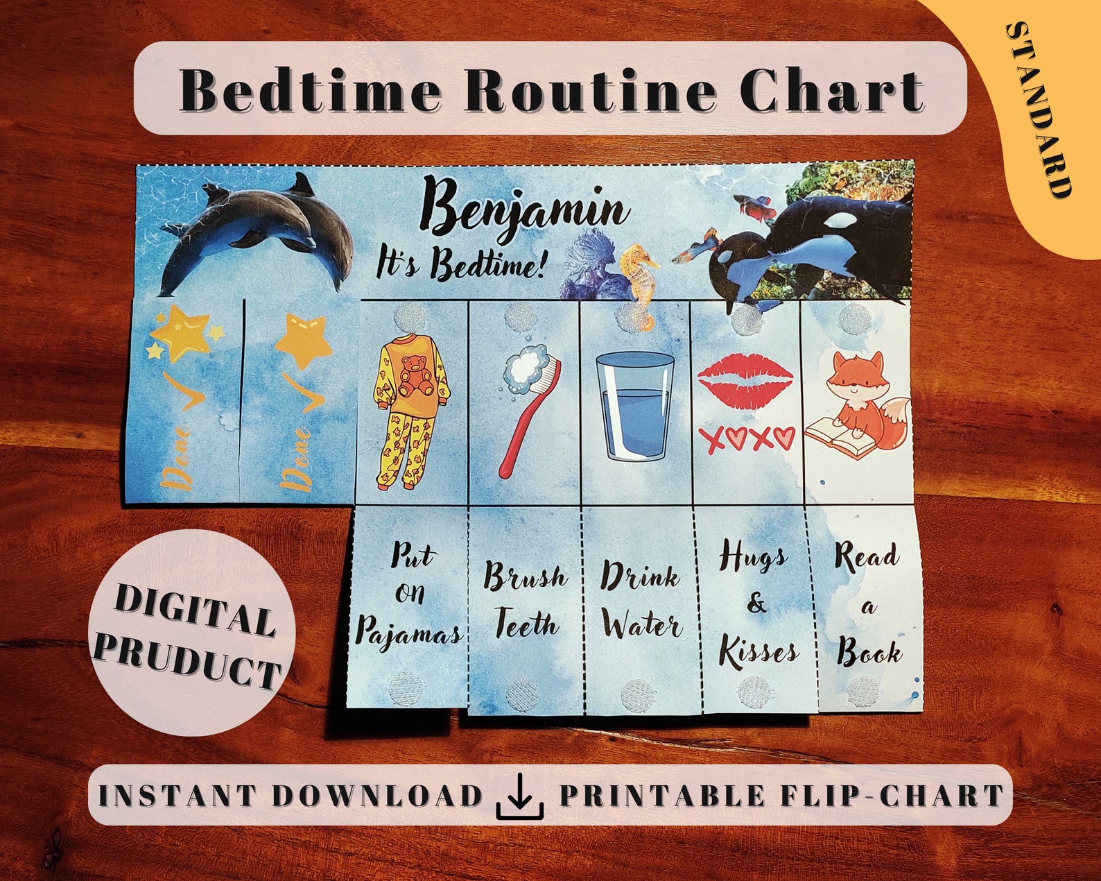 Sealife Bedtime Chore Chart for Kids (standard), Printable Kids Routine ...