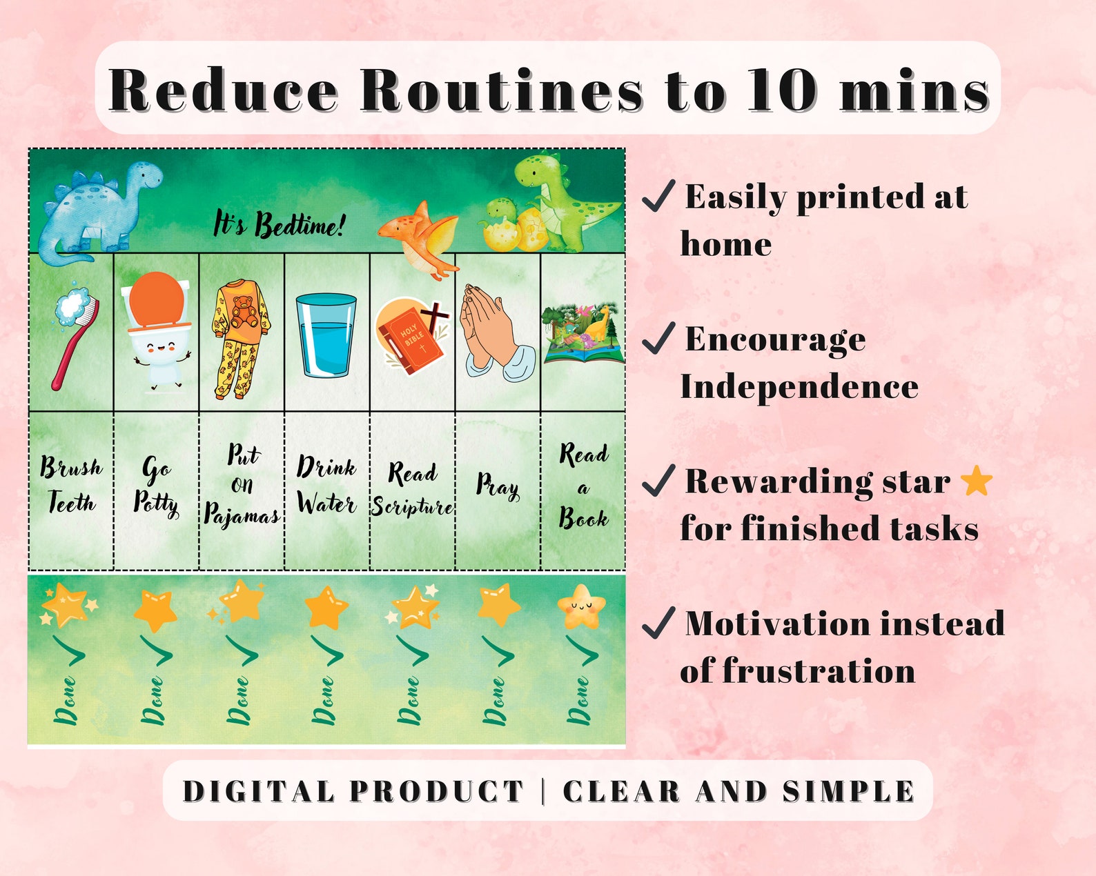 Dino Toddler Bedtime Routine Flip Chart pray Dinosaur - Etsy