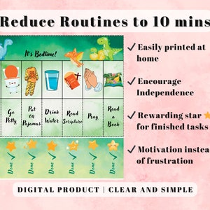 Dino Toddler Bedtime Routine Flip Chart pray Dinosaur - Etsy