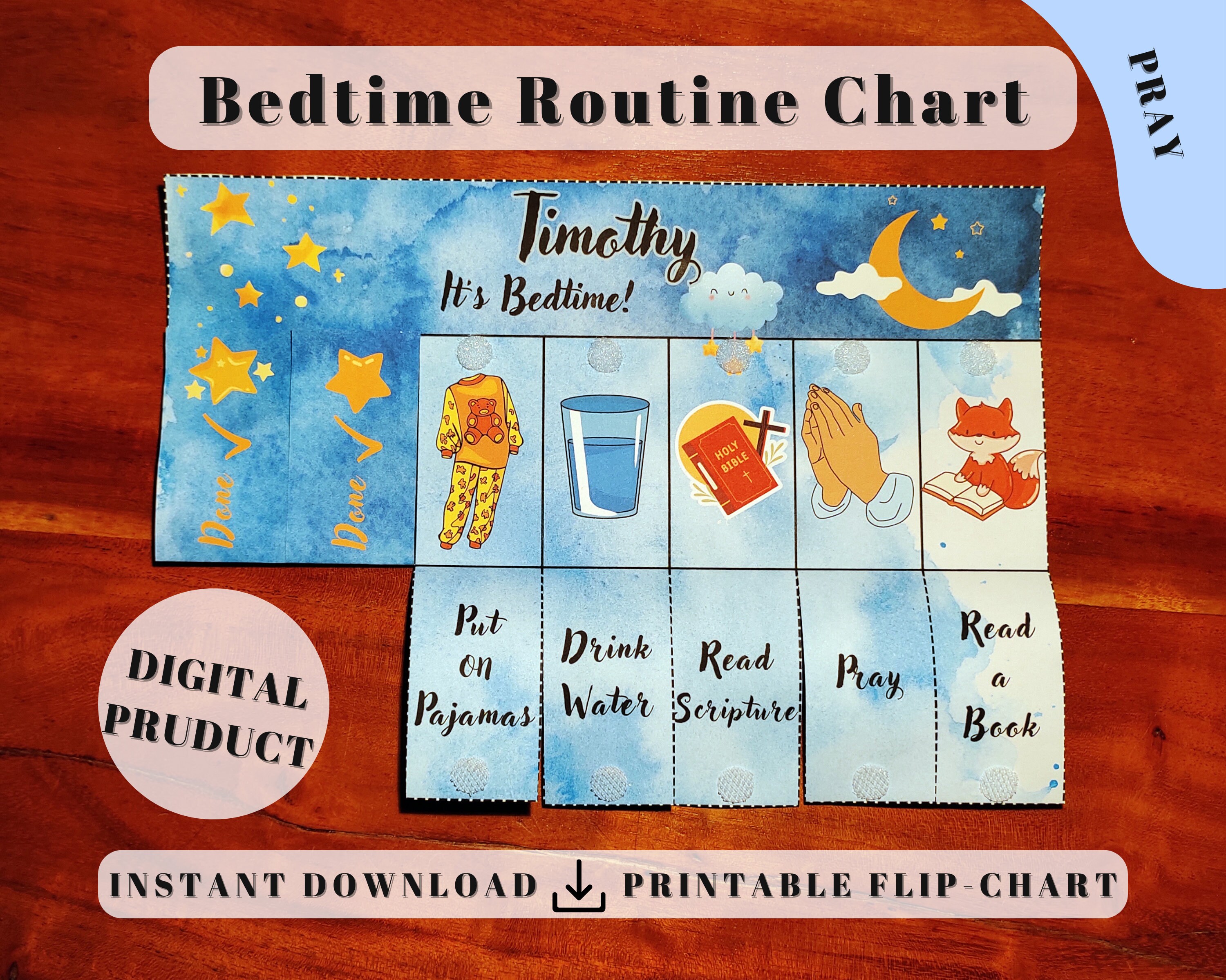 Moon Toddler Bedtime Routine Flip Chart pray Chore Chart - Etsy