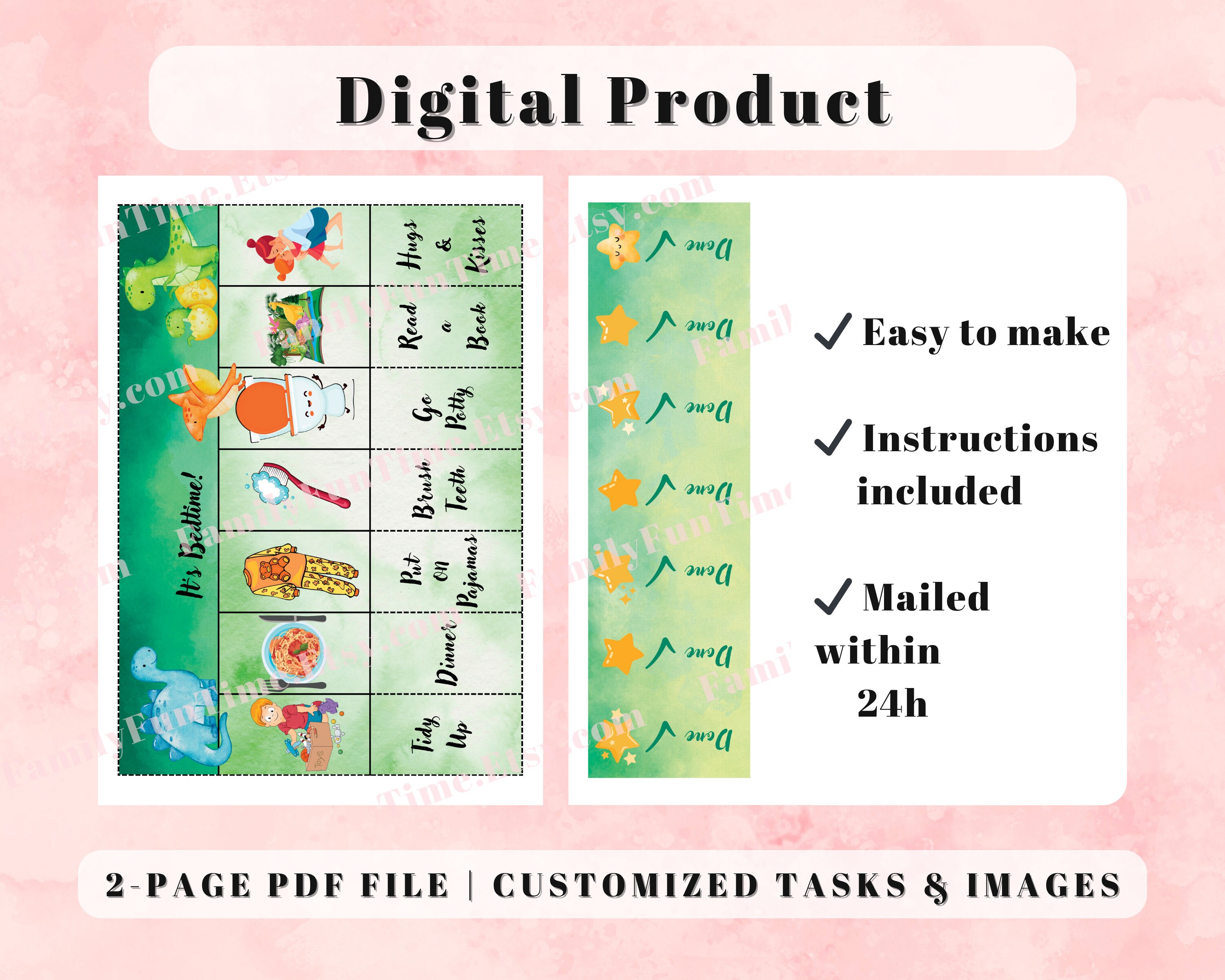 Dino Customized Chore Chart for Kids, Printable Folding, Flip Chart ...