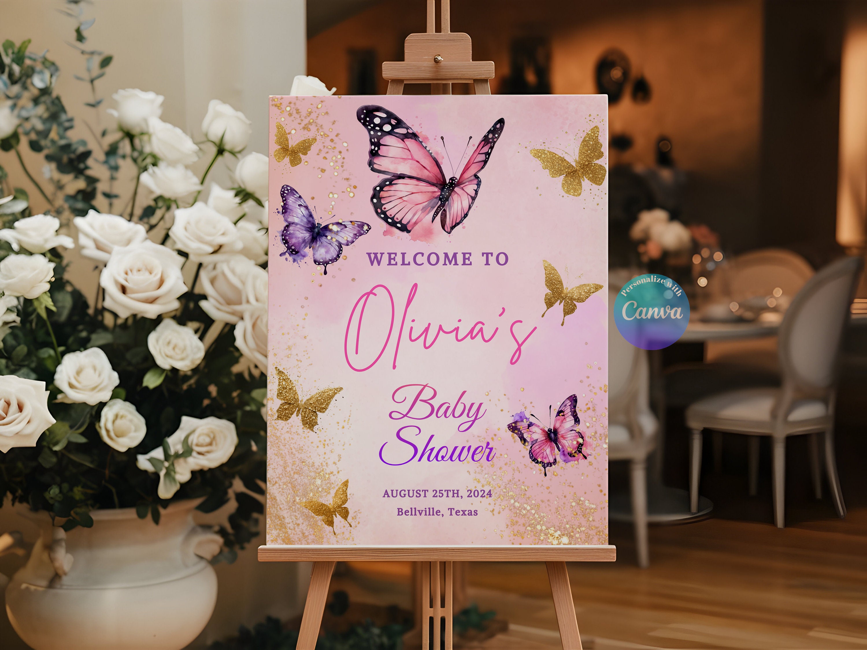 Butterfly Baby Shower Welcome Sign, Butterfly Welcome Sign for Girl ...