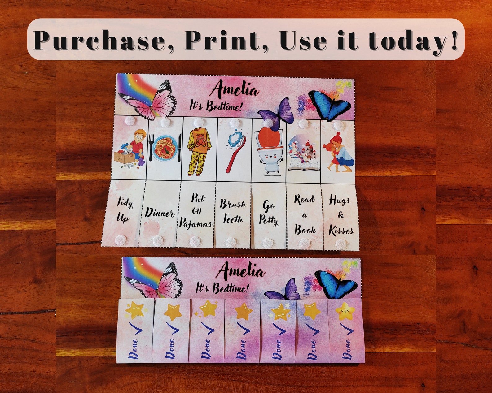 Butterfly Bedtime Routine Chart (tidy Up), Printable Folding Flip Chart ...