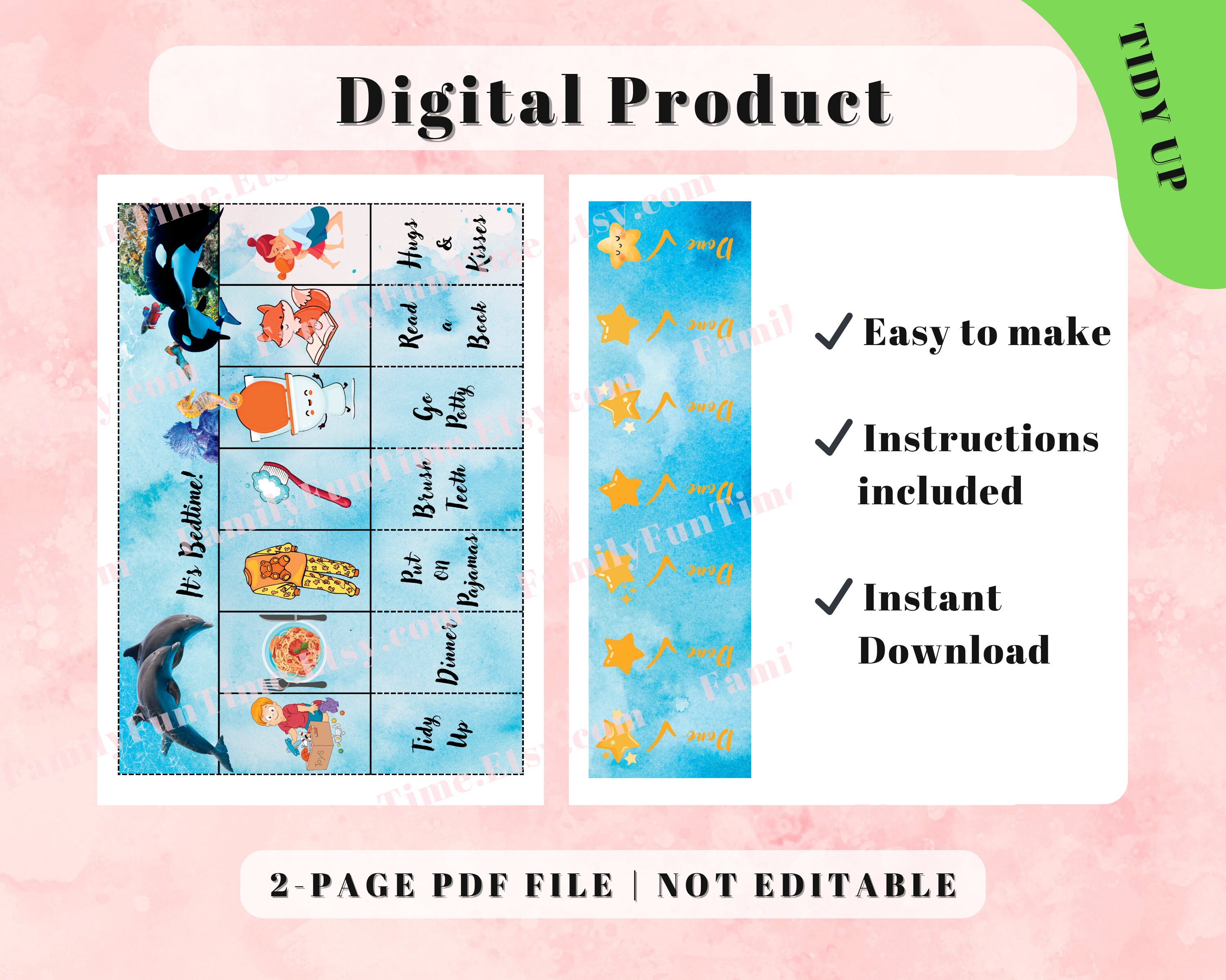 Sealife Bedtime Routine Chart (tidy Up), Printable Folding / Flip Chart ...