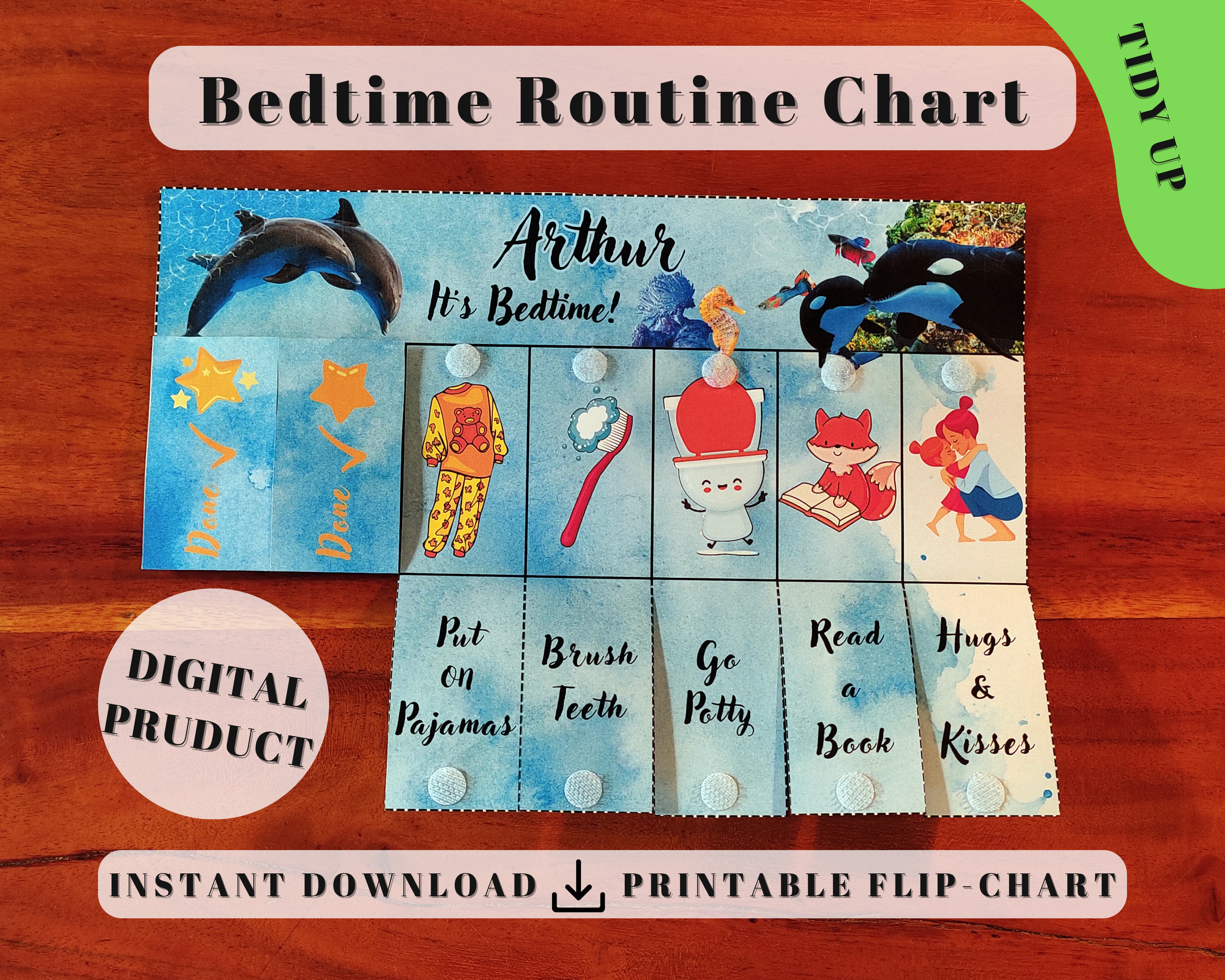 Sealife Bedtime Routine Chart (tidy Up), Printable Folding / Flip Chart ...