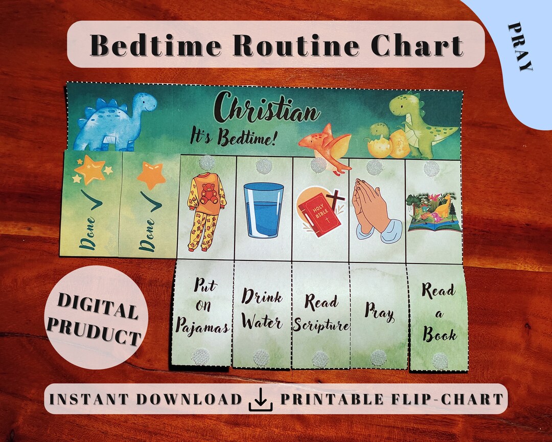 Dino Toddler Bedtime Routine Flip Chart (pray), Dinosaur Bedding, Cards ...