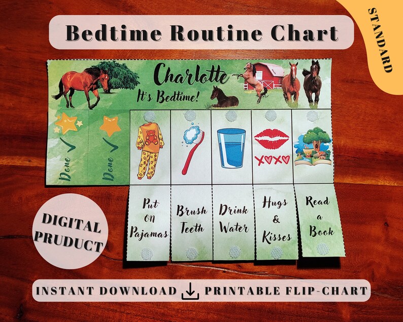 Horses Bedtime Chore Chart for Kids (standard) Printable Kids Routine ...