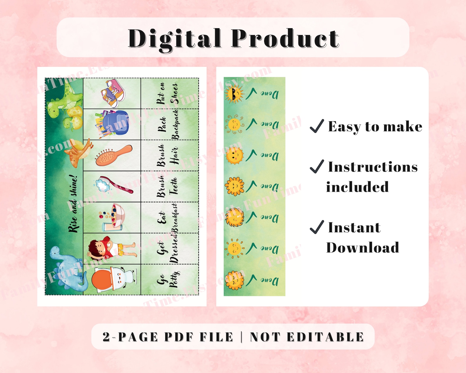 Dino Morning Routine Chart, Printable Folding, Flip Chore Chart for ...