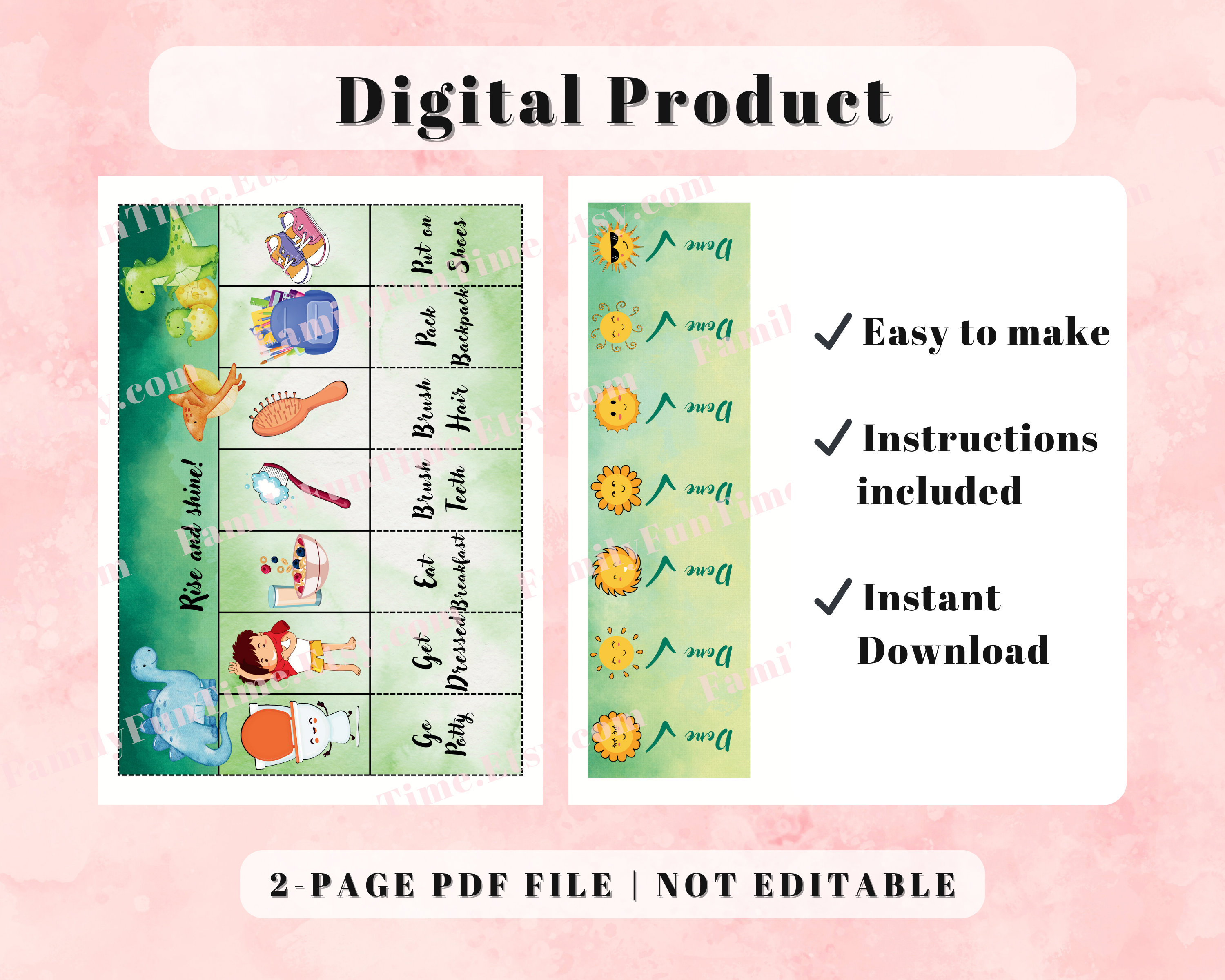 Dino Morning Routine Chart, Printable Folding, Flip Chore Chart for ...